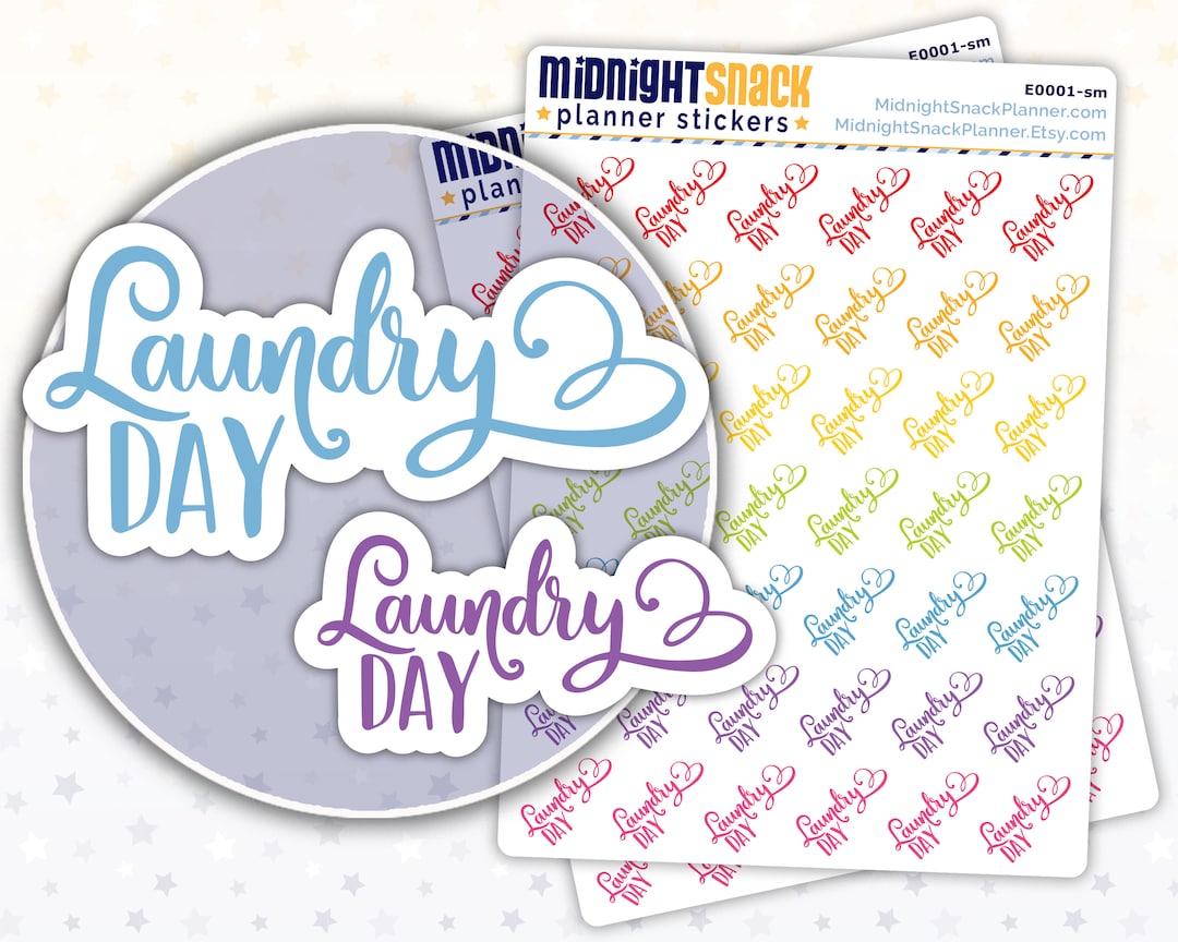 Laundry Day Script Planner Stickers | Laundry Day Reminder Icon Sticker ...