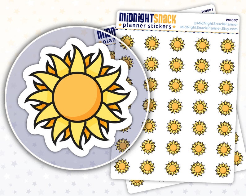 Sun Icon Planner Stickers | Sunny Day Journal Stickers | Weather ...