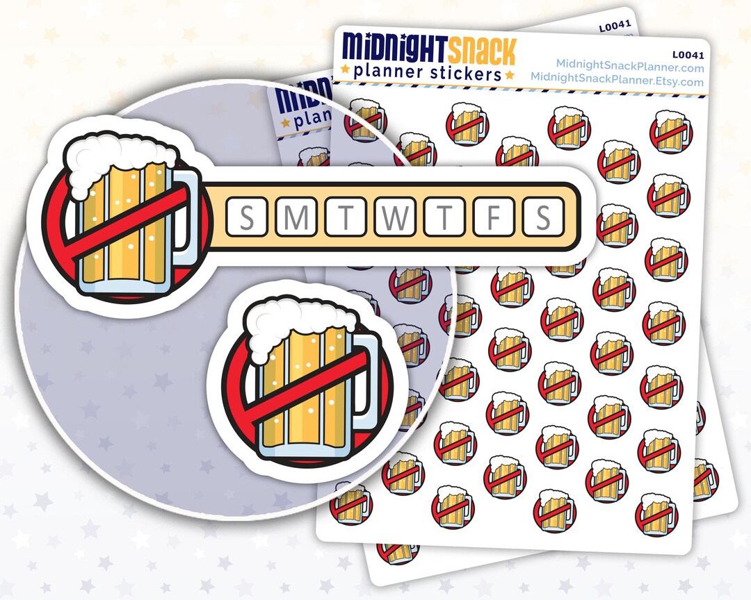 No Beer Icon Stickers or No Alcoholic Beverages Weekly Tracker Planner ...