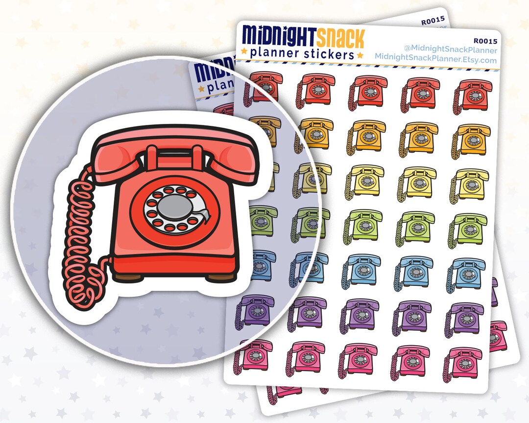 Rotary Telephone Icon Stickers | Retro Phone Planner Stickers | Phone ...