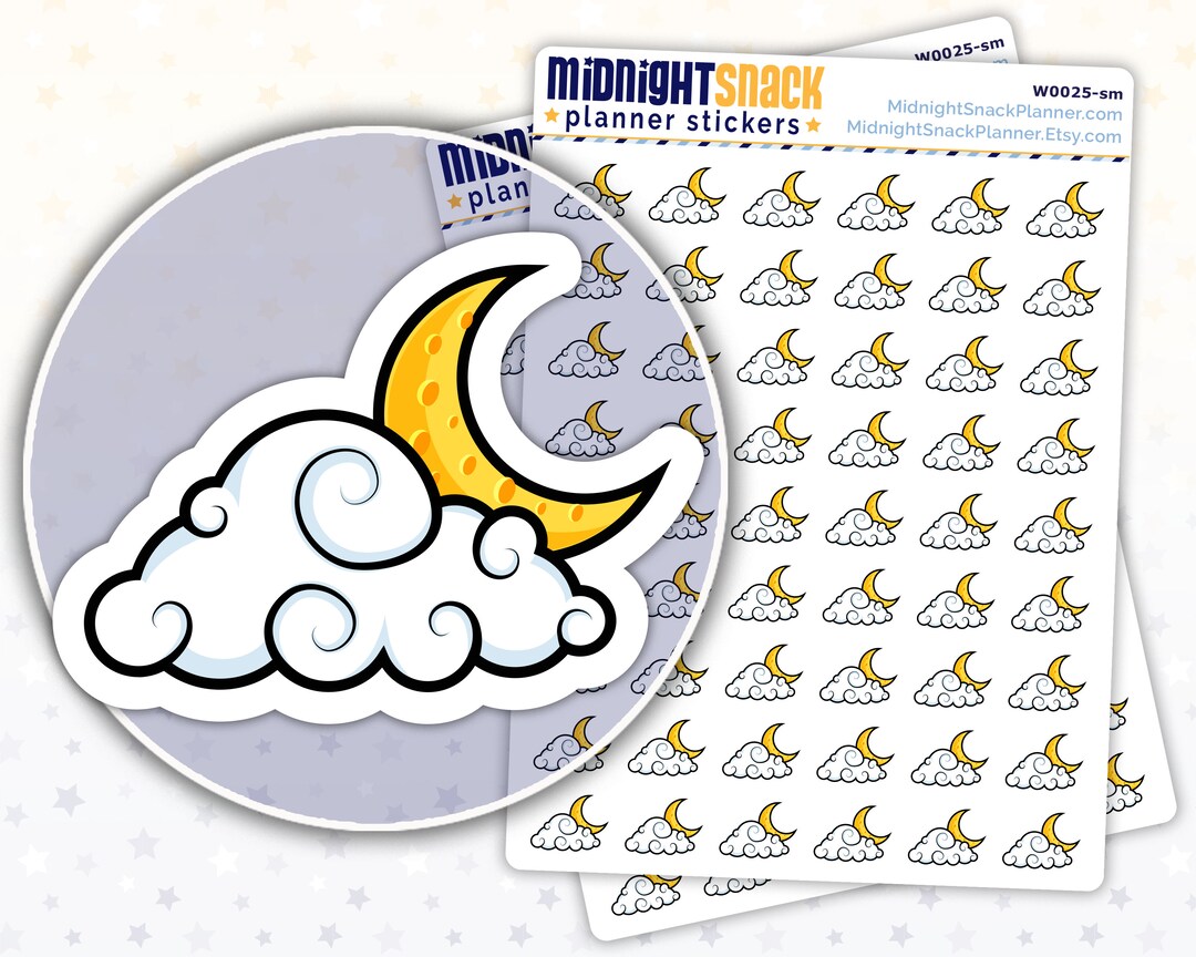 Moon and Clouds Icon Planner Stickers | Cloudy Weather Journal Stickers ...