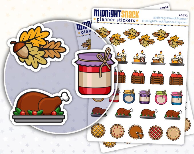 Thanksgiving Sampler Planner Stickers | Fall Party Reminder Icon ...
