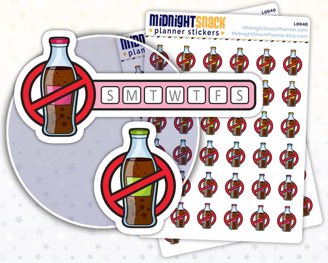 No Soda Pop Icon Stickers or No Soft Drinks Weekly Tracker Planner ...