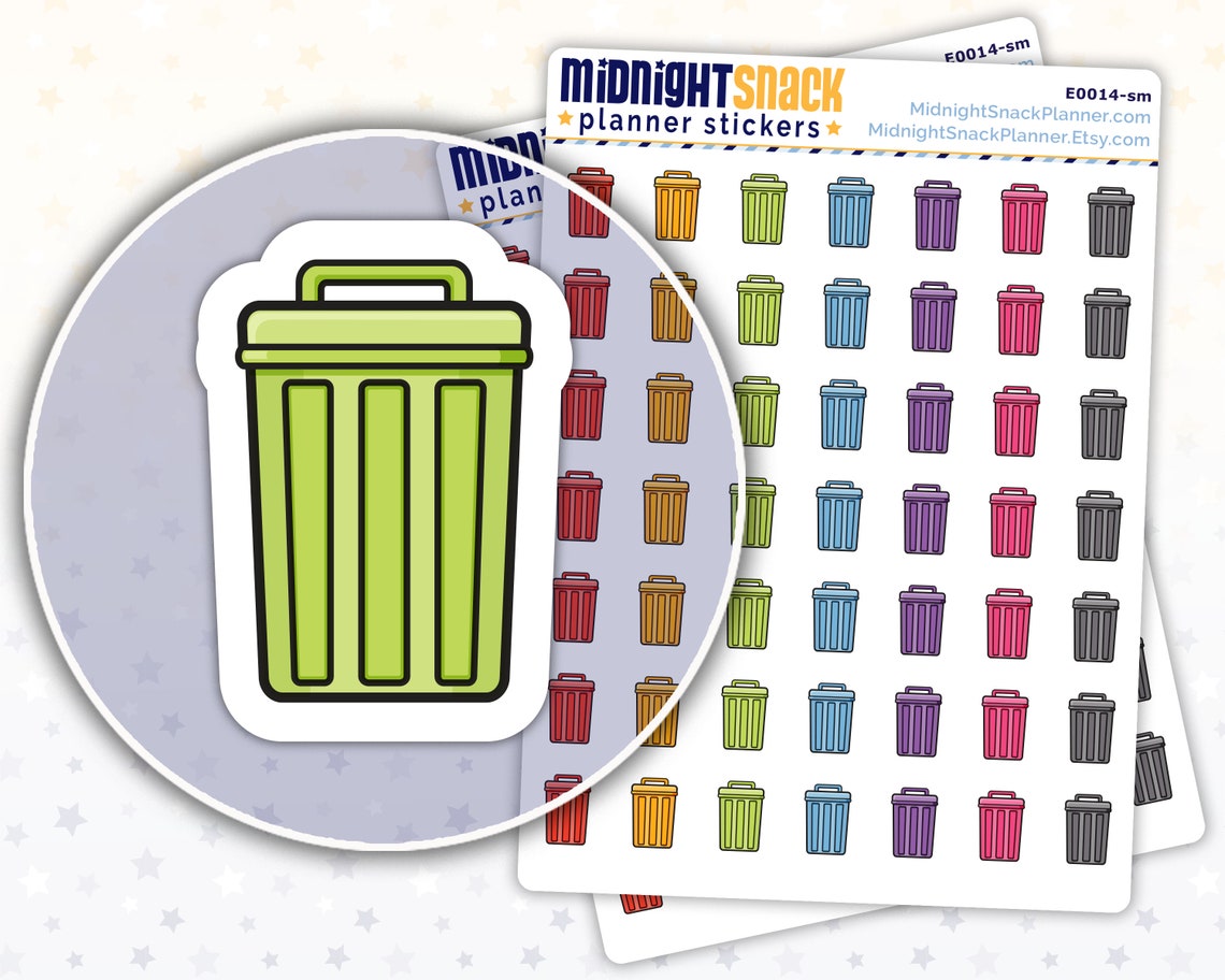 Garbage Can Icon Stickers | Trash Day Planner Stickers | Rubbish Pick ...