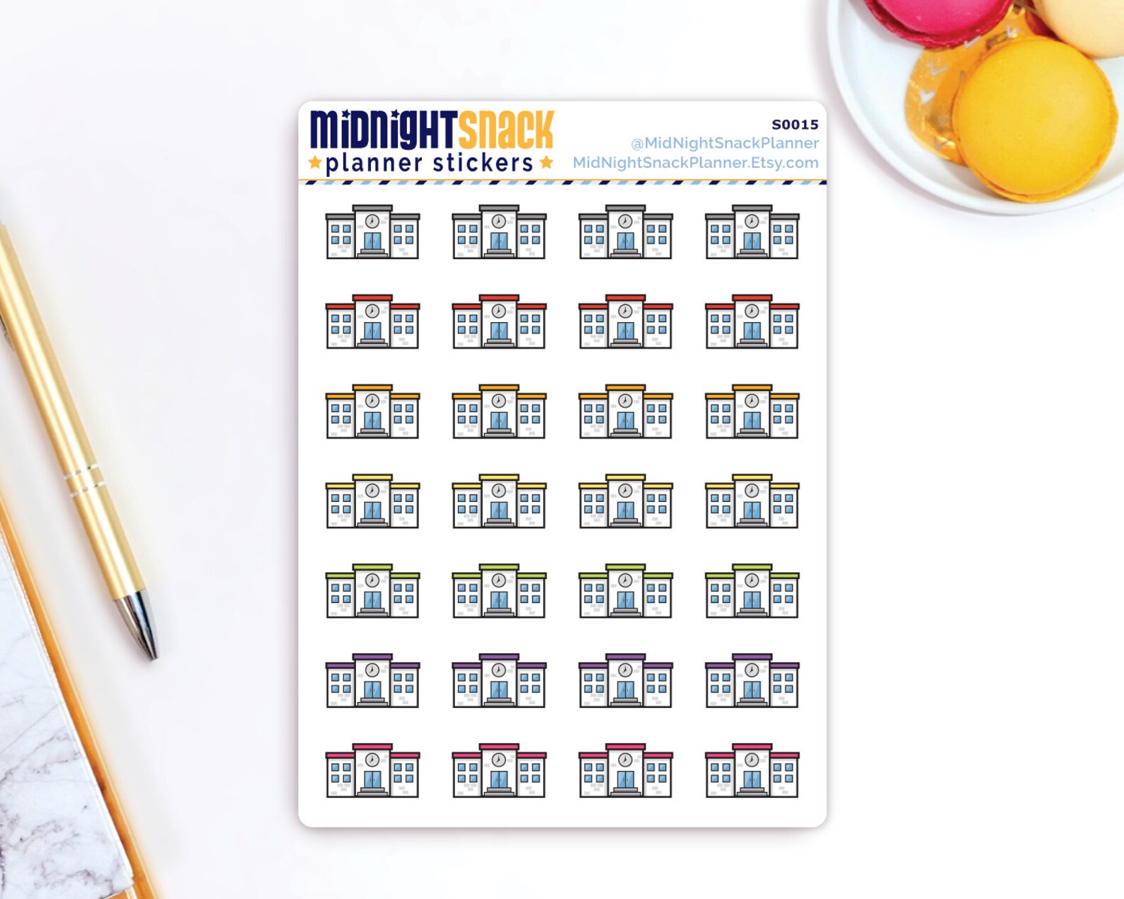 School Building Icon Sticker | School Day Planner Sticker | Back to ...