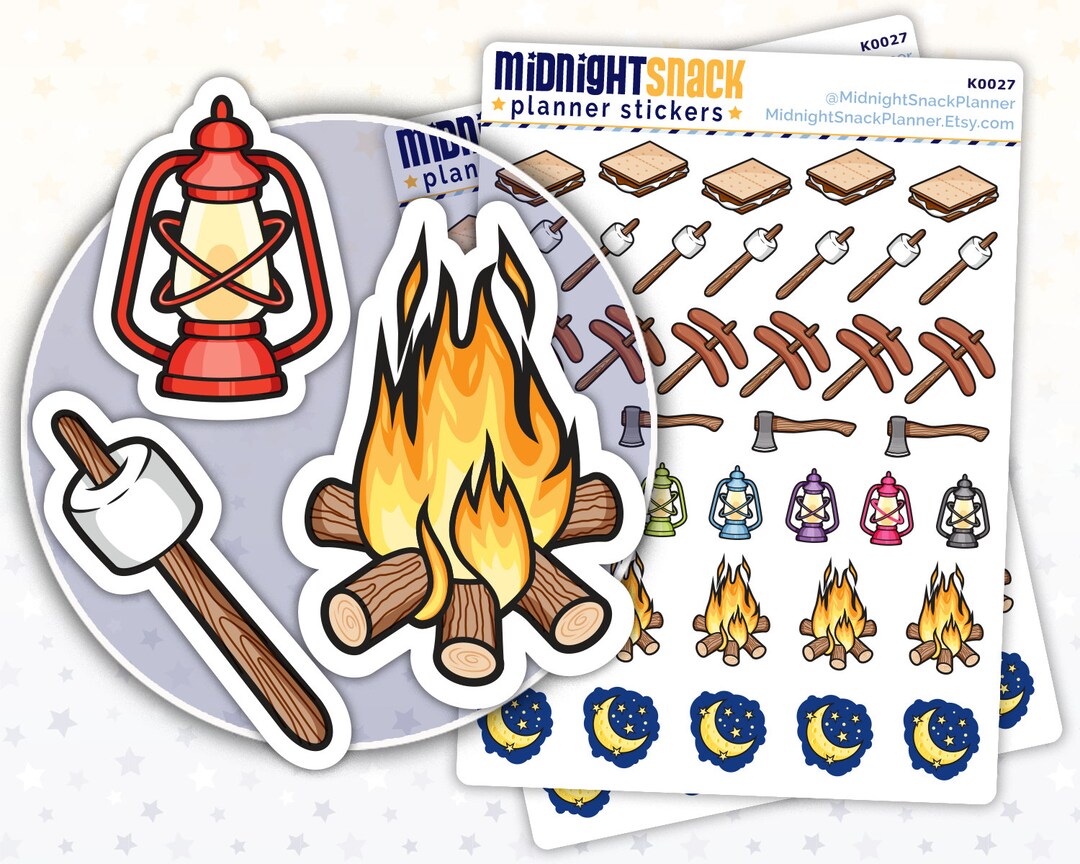 Camping Sampler Icon Stickers | Campfire and Lantern Planner Stickers ...
