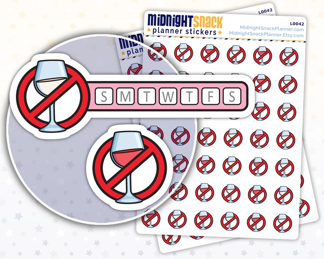 No Wine Icon Stickers or No Alcohol Weekly Tracker Planner Stickers ...