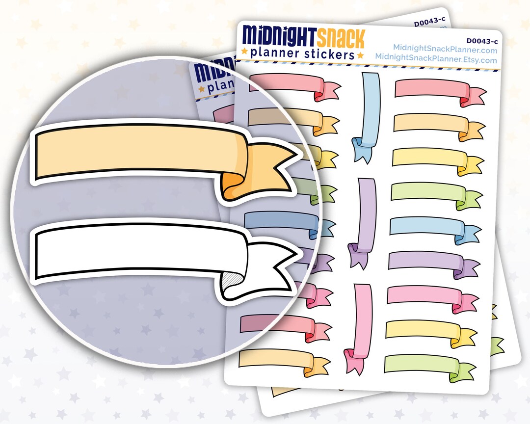 Blank Banner Planner Stickers | Half Ribbon Header Stickers | Handdrawn ...
