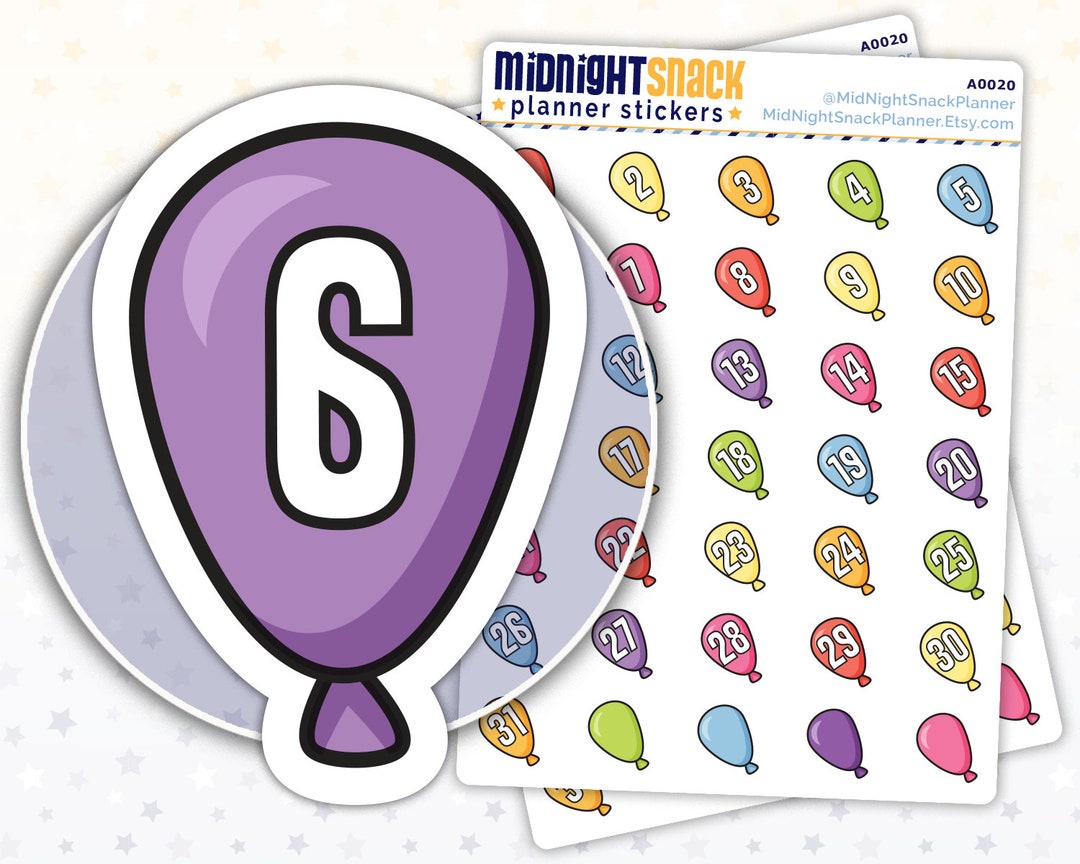 Birthday Balloons Countdown Planner Stickers | Birthday Month Date ...
