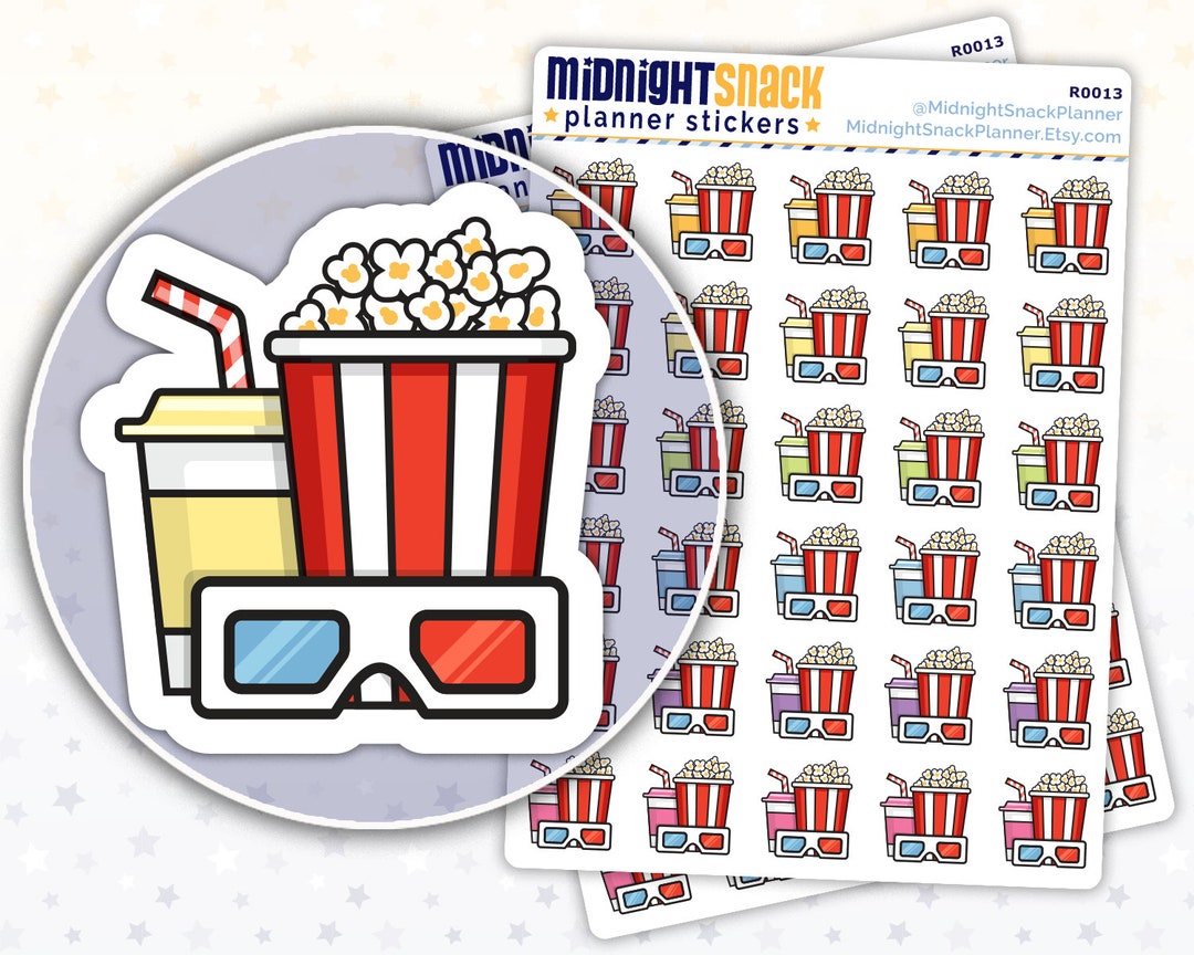 Popcorn and Movie Icon Stickers | Movie Date Planner Stickers | Family ...