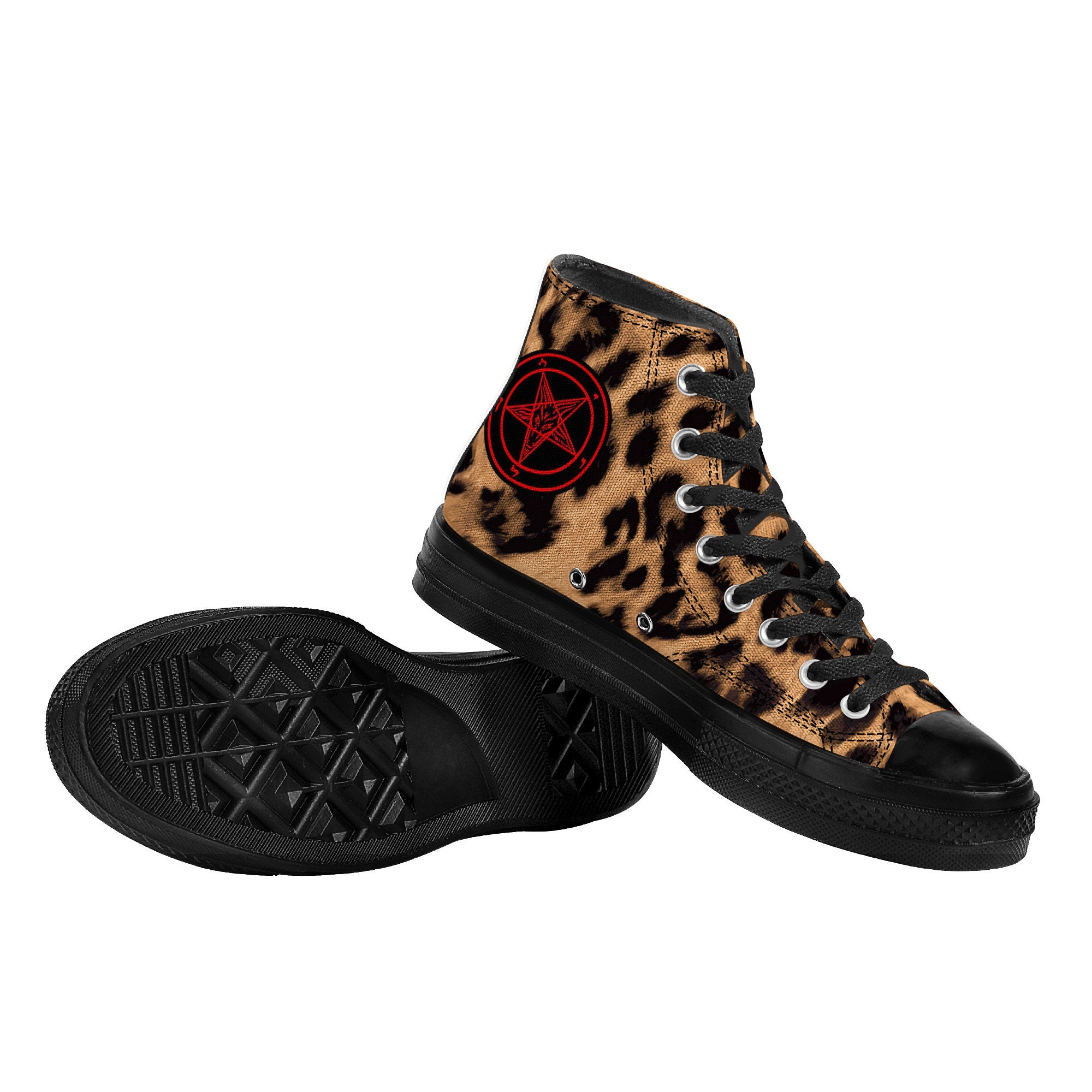 Baphomet Pentagram Leopard High Top Shoes - Black sold by Eric Porter ...