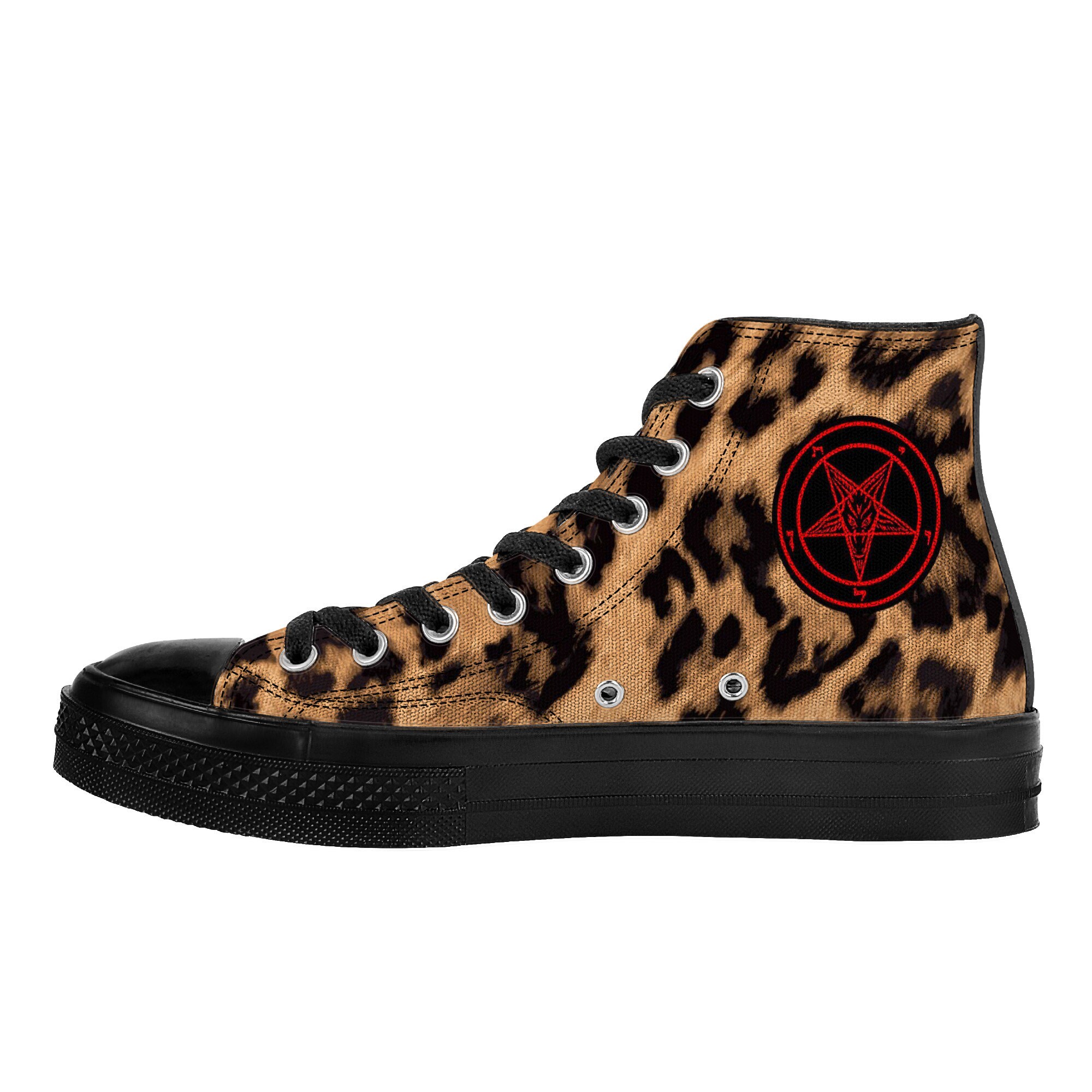 Baphomet Pentagram Leopard High Top Shoes - Black sold by Eric Porter ...