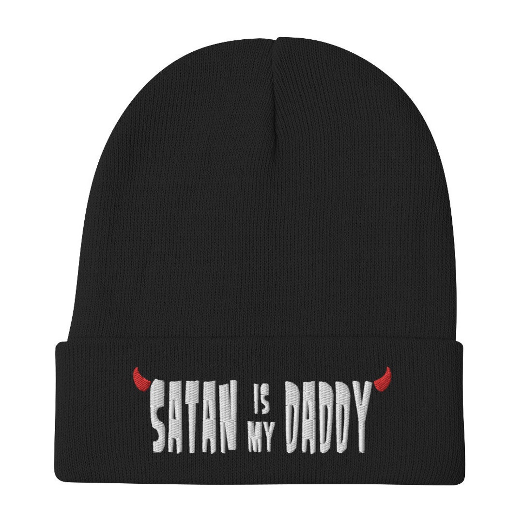 Satan is My Daddy Devil Horns Embroidered Beanie - Etsy