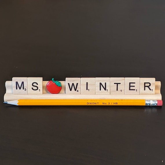 Personalized Teacher Apple Scrabble Tile Name Plate Teacher | Etsy