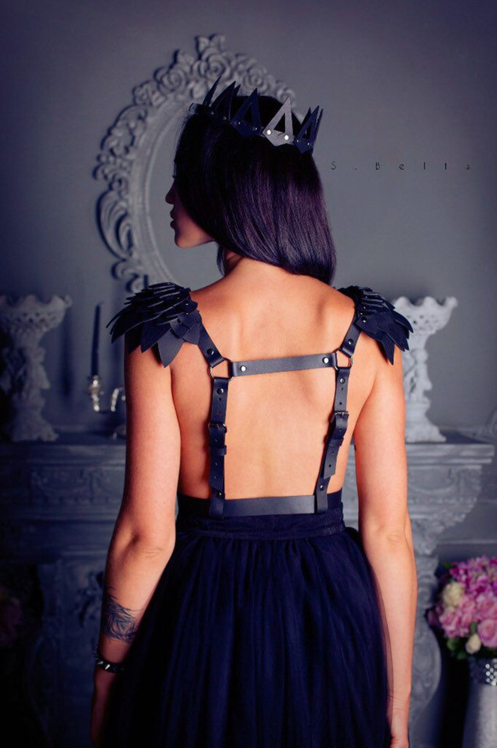 Bdsm Gothic Leather Queen Crown Black Master And Slave Etsy