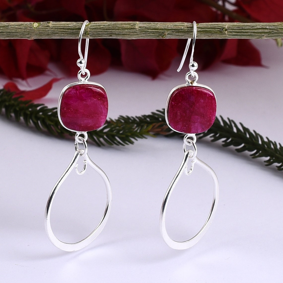 Rubin Ohrring 925 Sterling Silber Ohrring baumeln Ohrring | Etsy