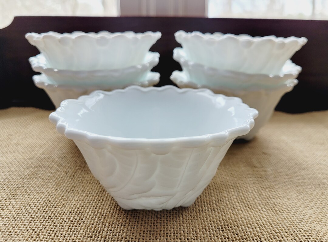 Indiana Glass "wild Rose" Milk Glass Fruit Cocktail Bowls - Seven in ...