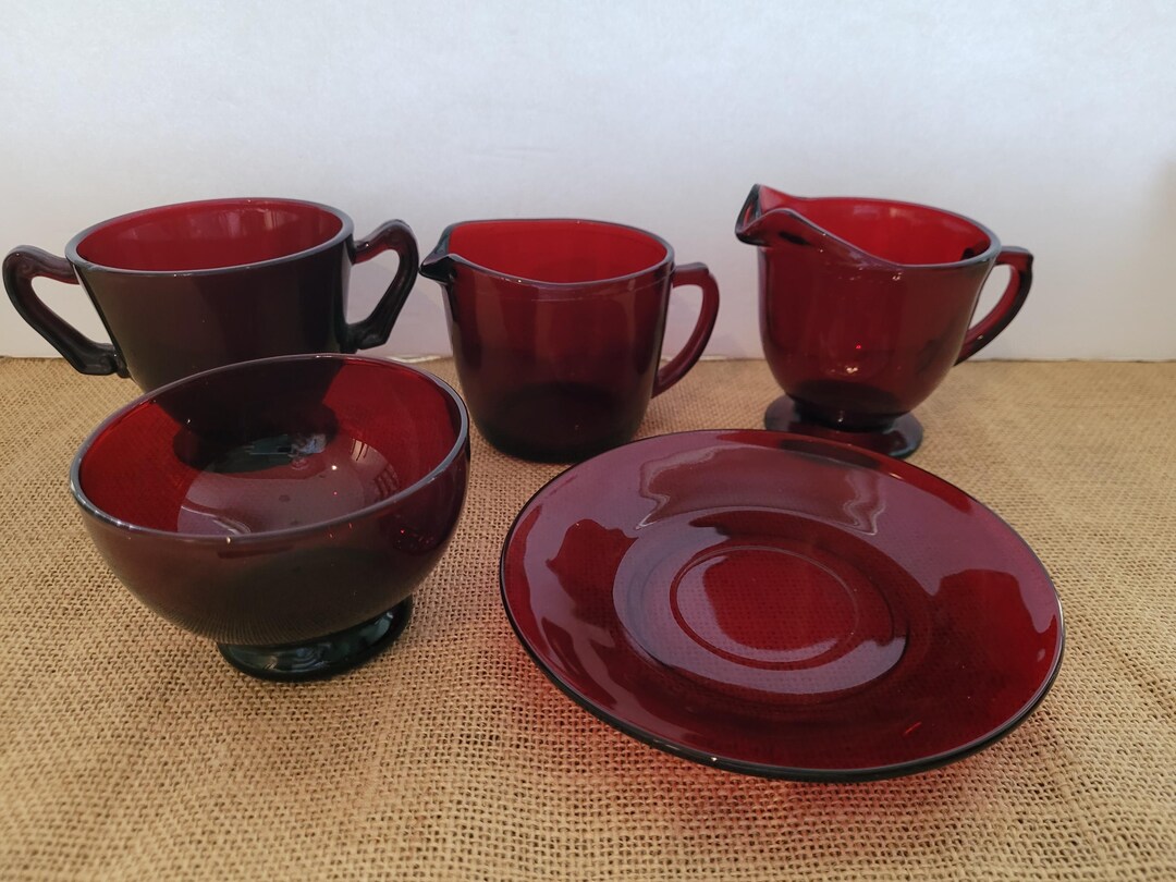 Collection of Five Royal Ruby Pieces by Anchor Hocking - One Price - Etsy