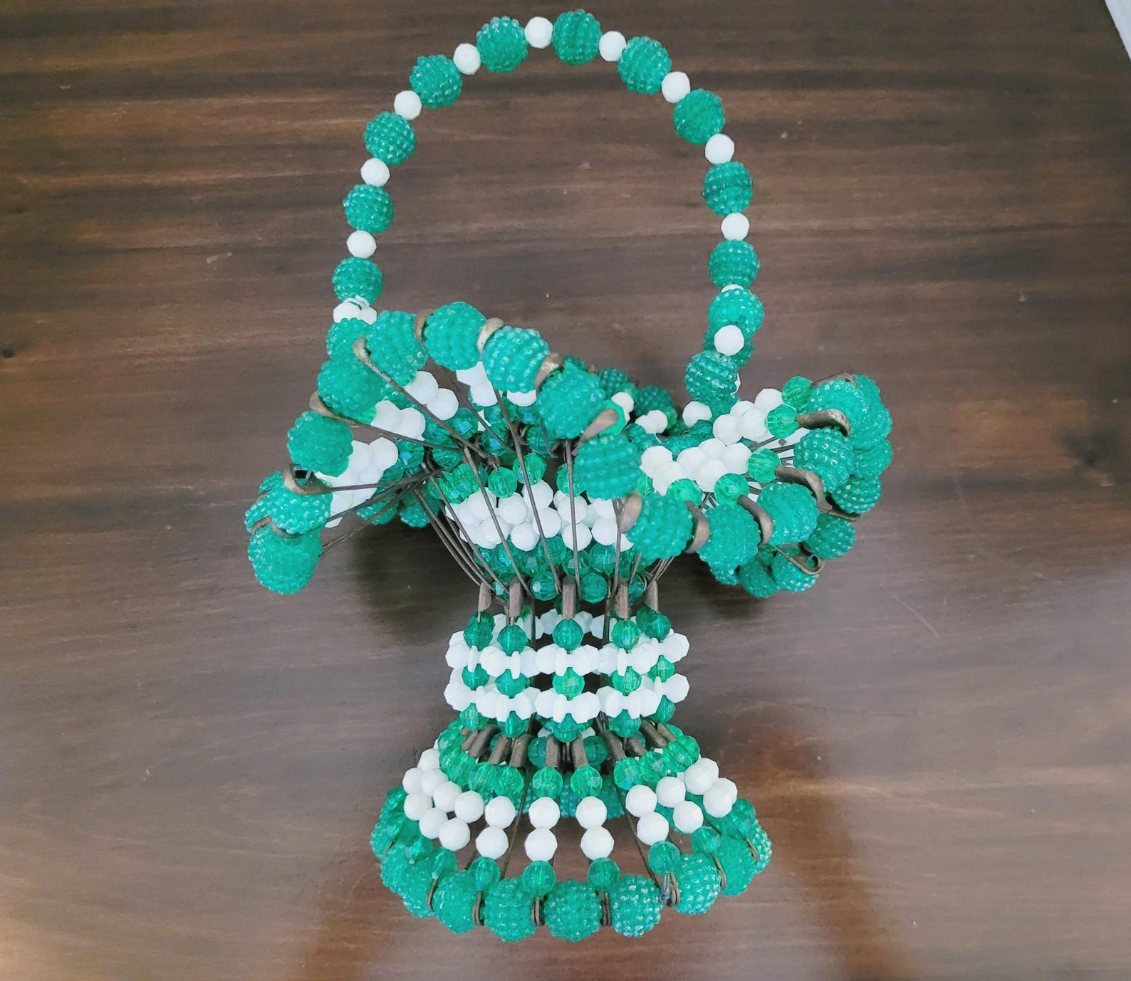 Safety Pin Beaded Green Basket - Mid-century Craft - Etsy