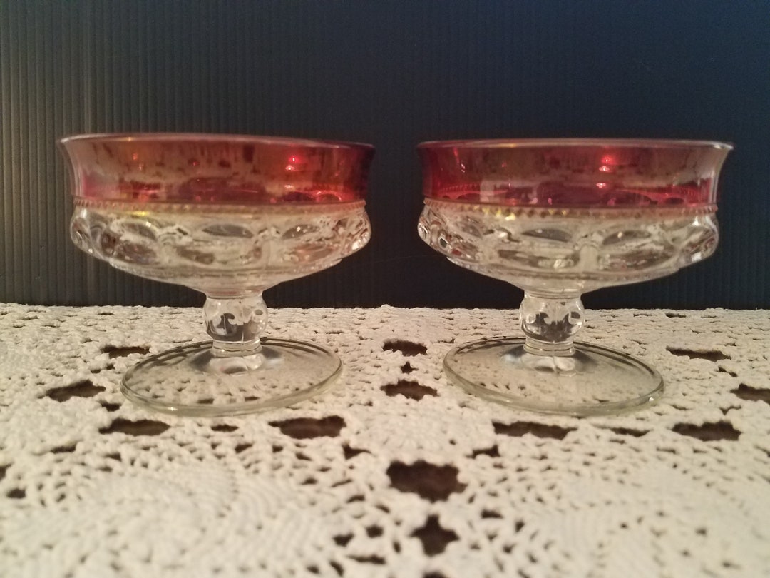 Indiana Glass Kings Crown Ruby Flashed Two (2) Sundae Glasses - Etsy