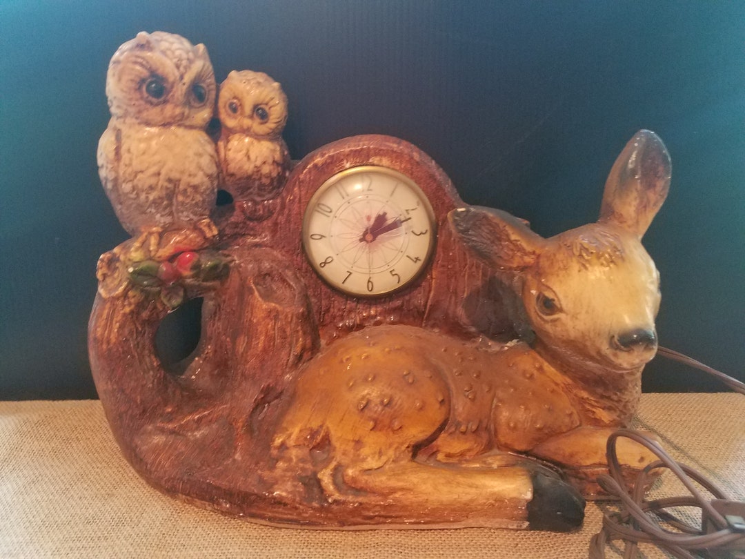 Lanshire Chalk Deer and Owls Electric Clock - Works Great - Etsy