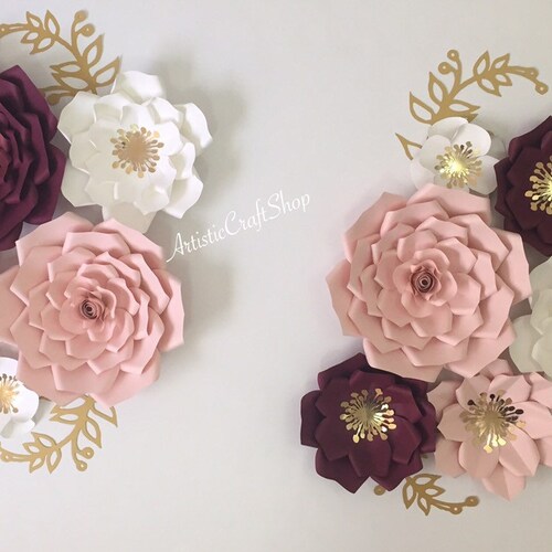 Burgundy Paper Flower Set - Etsy