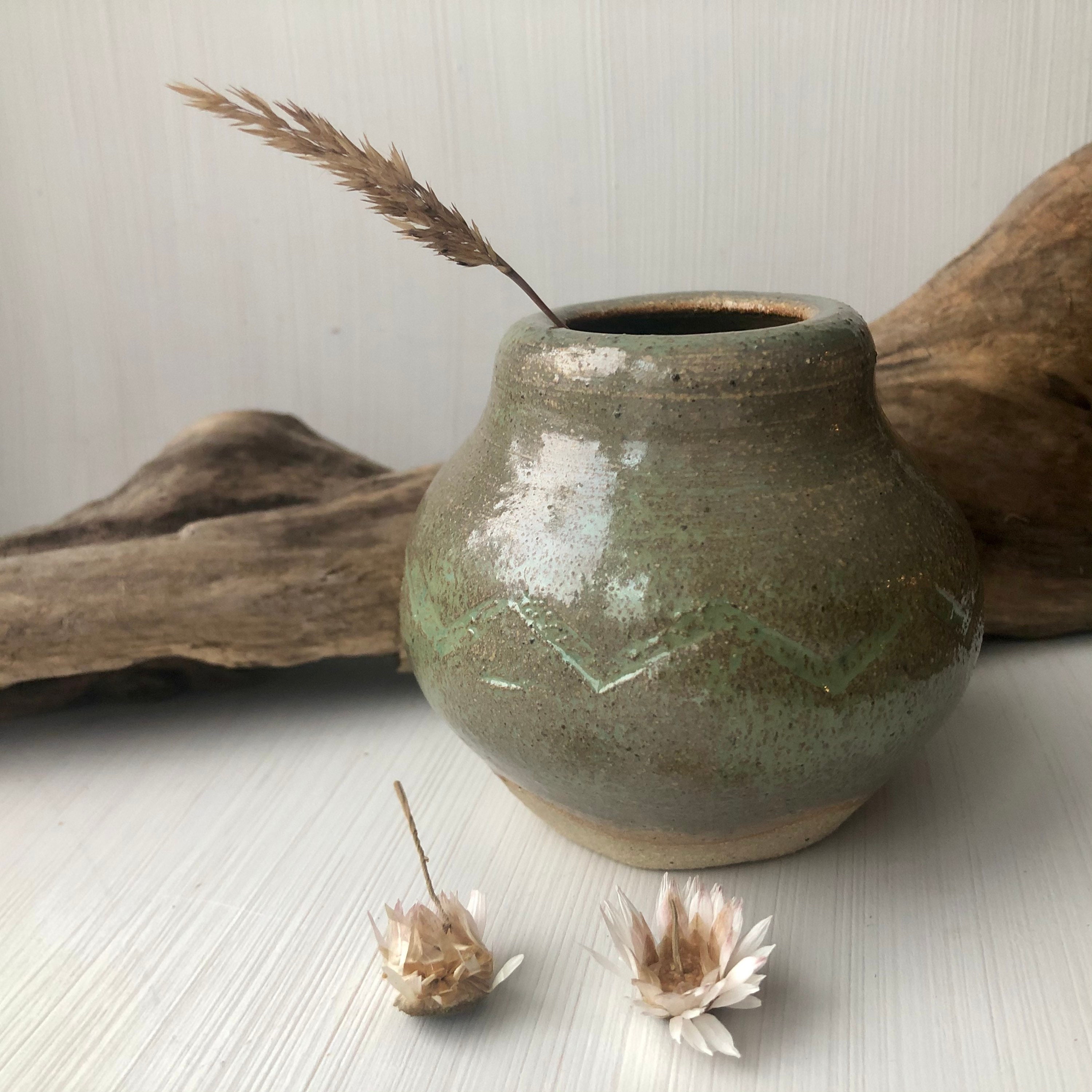 Small Native American Inspired Textured Blue, Green, Brown Stoneware ...