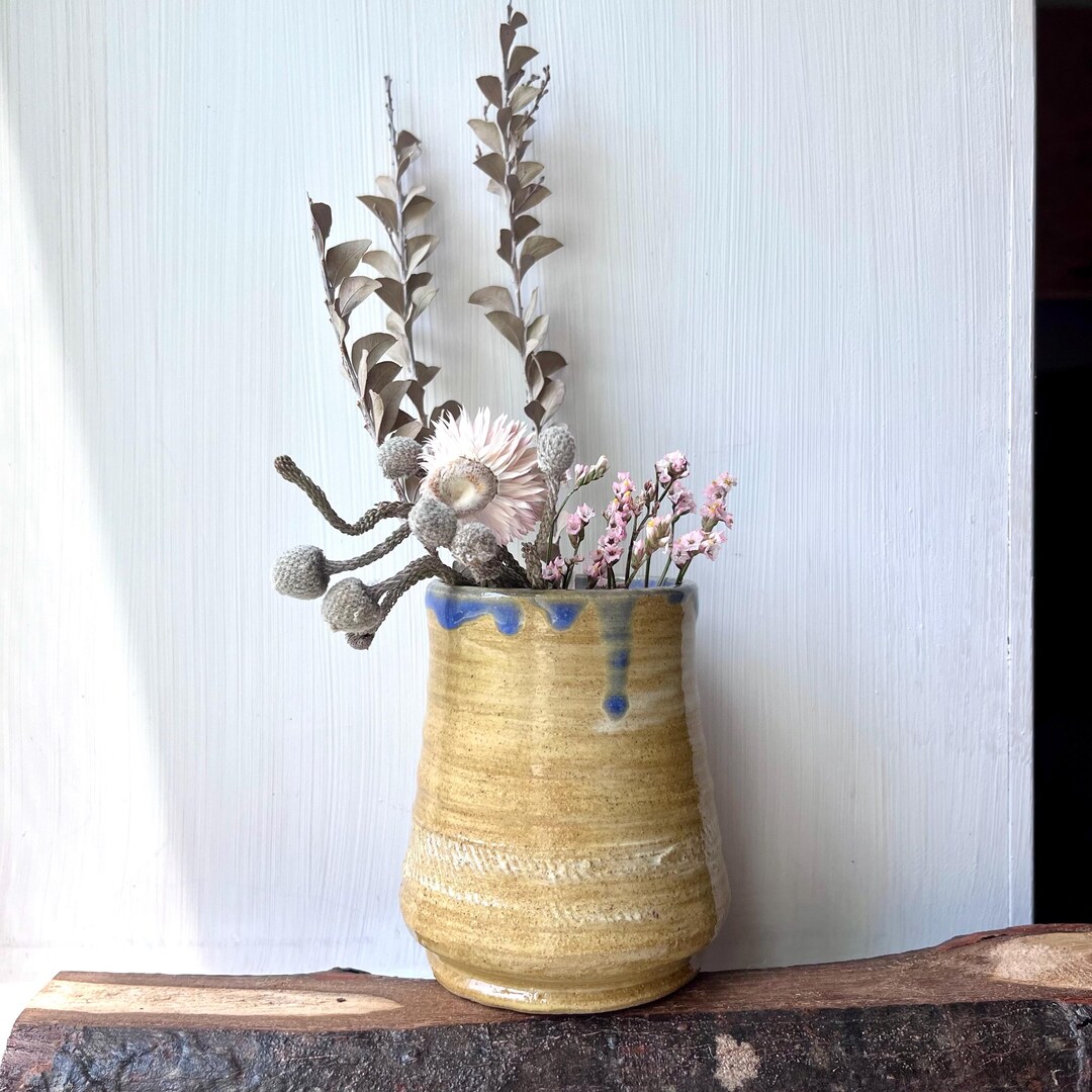 Caramel & Blue Native American Inspired Small Textured Stoneware Flower ...