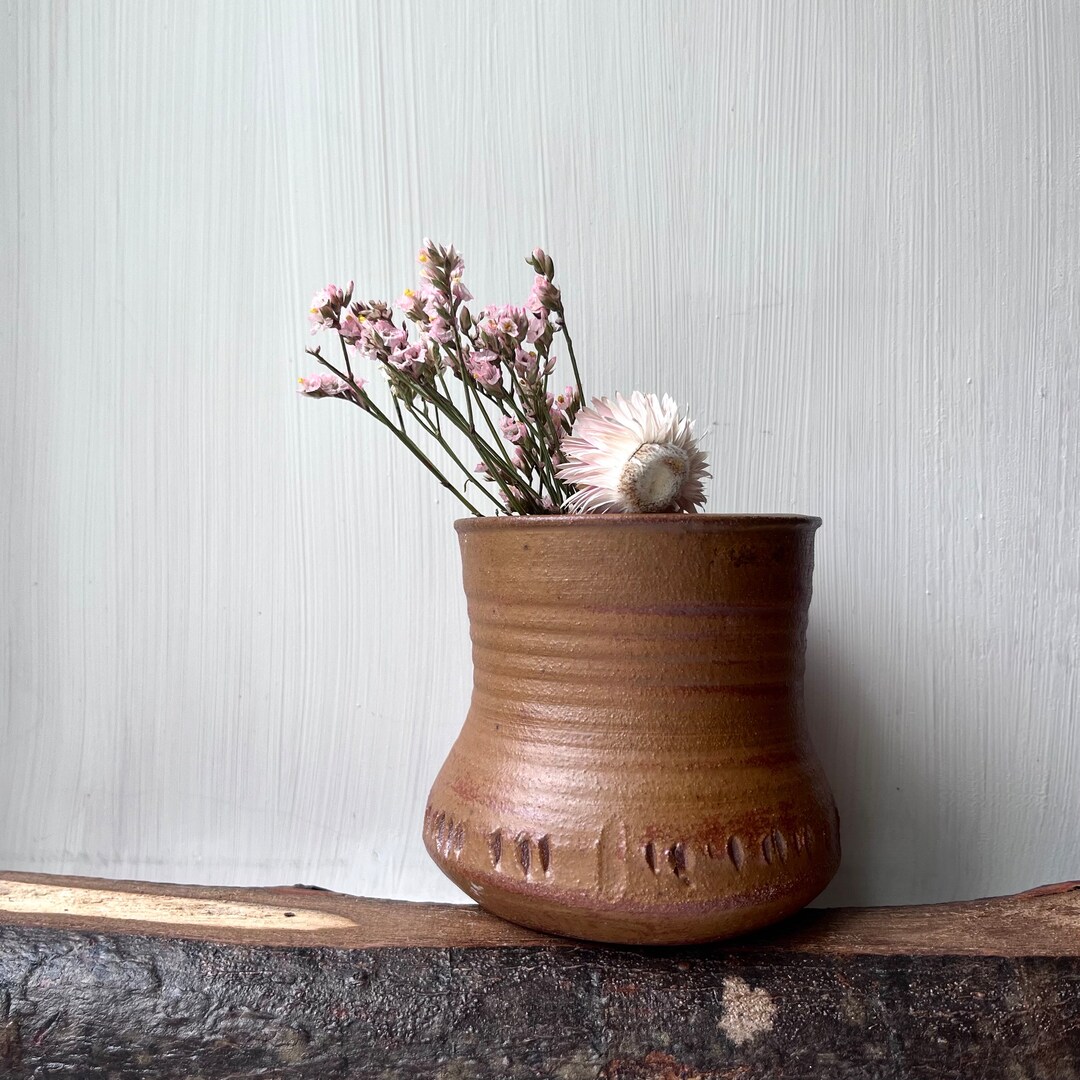 Native American Inspired Small Textured Brown Orange Stoneware Flower ...
