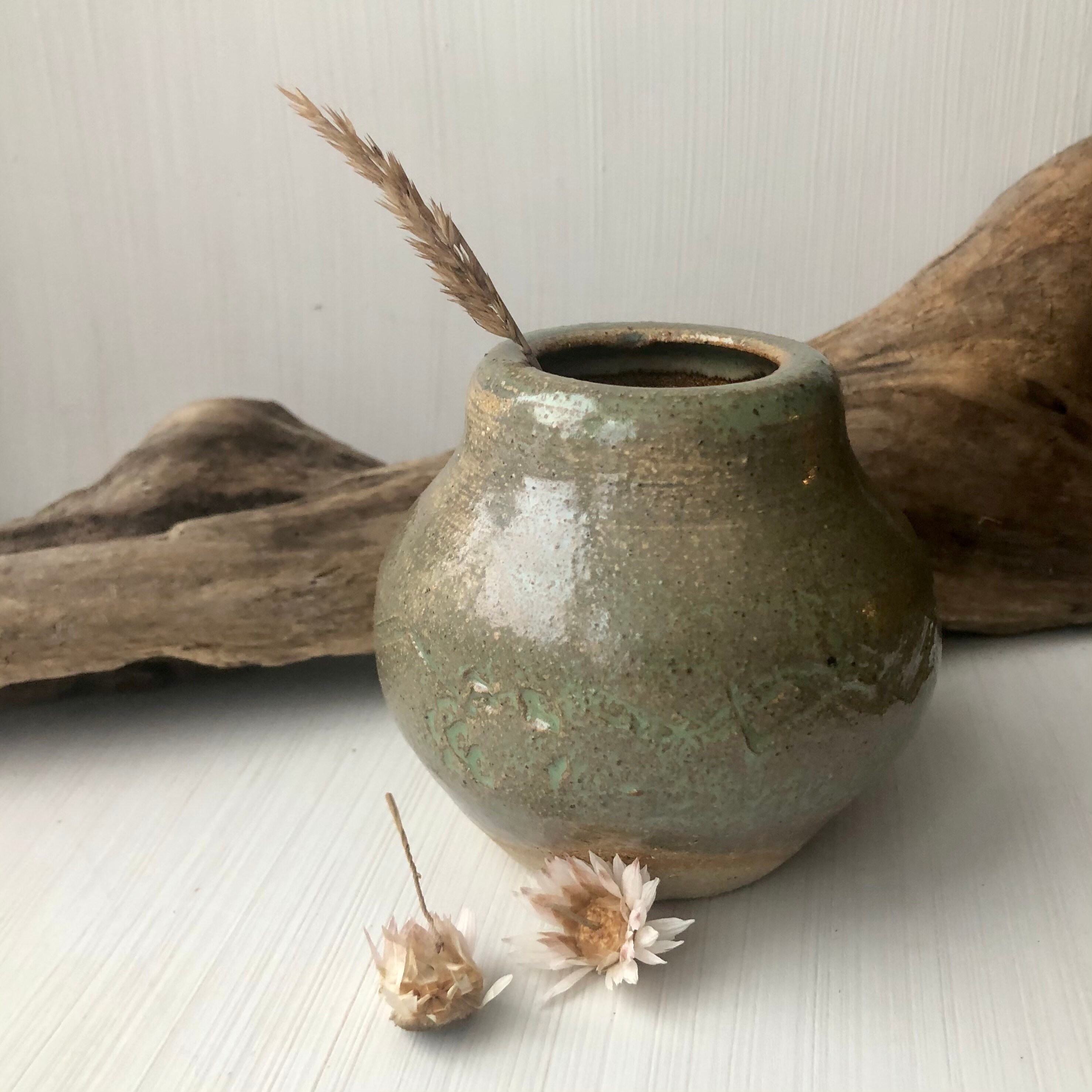 Small Native American Inspired Textured Blue, Green, Brown Stoneware ...