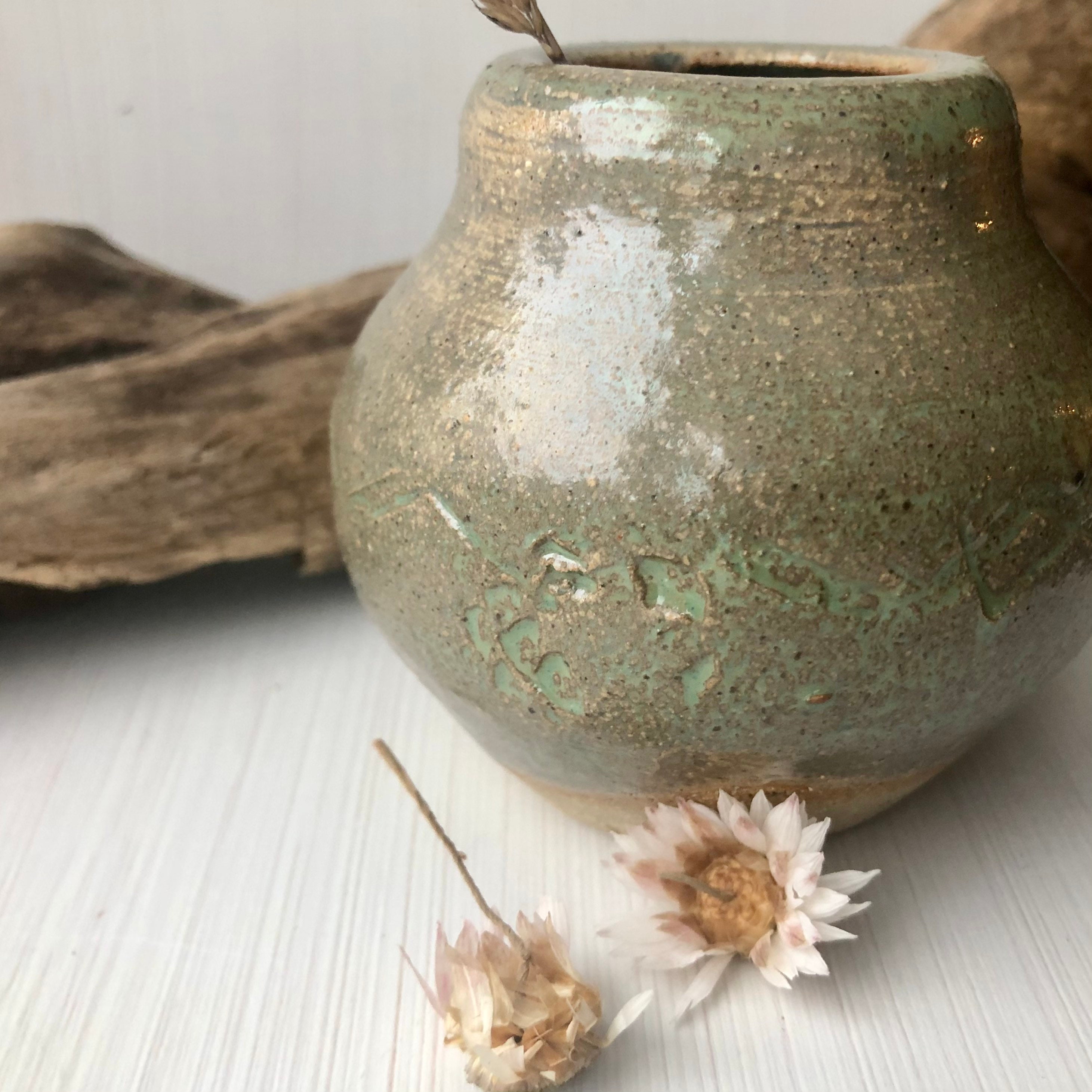 Small Native American Inspired Textured Blue, Green, Brown Stoneware ...