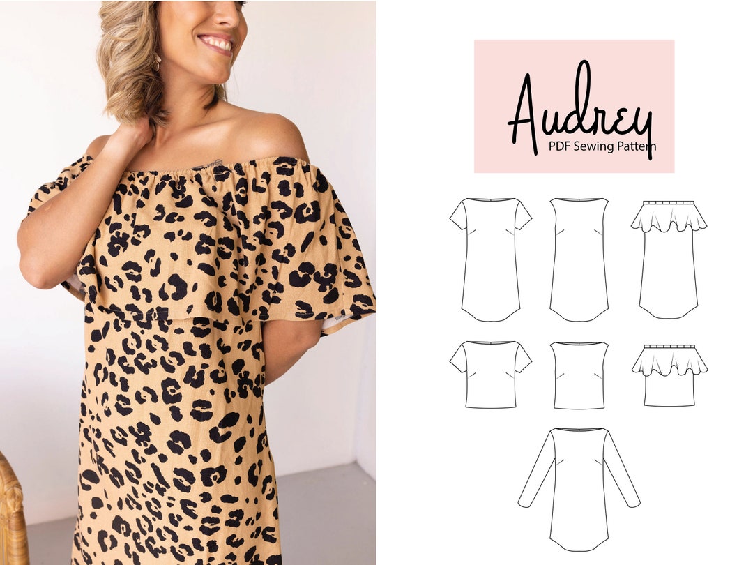 Audrey off the Shoulder Shift Dress & Top PDF Sewing Pattern | Ruffle ...