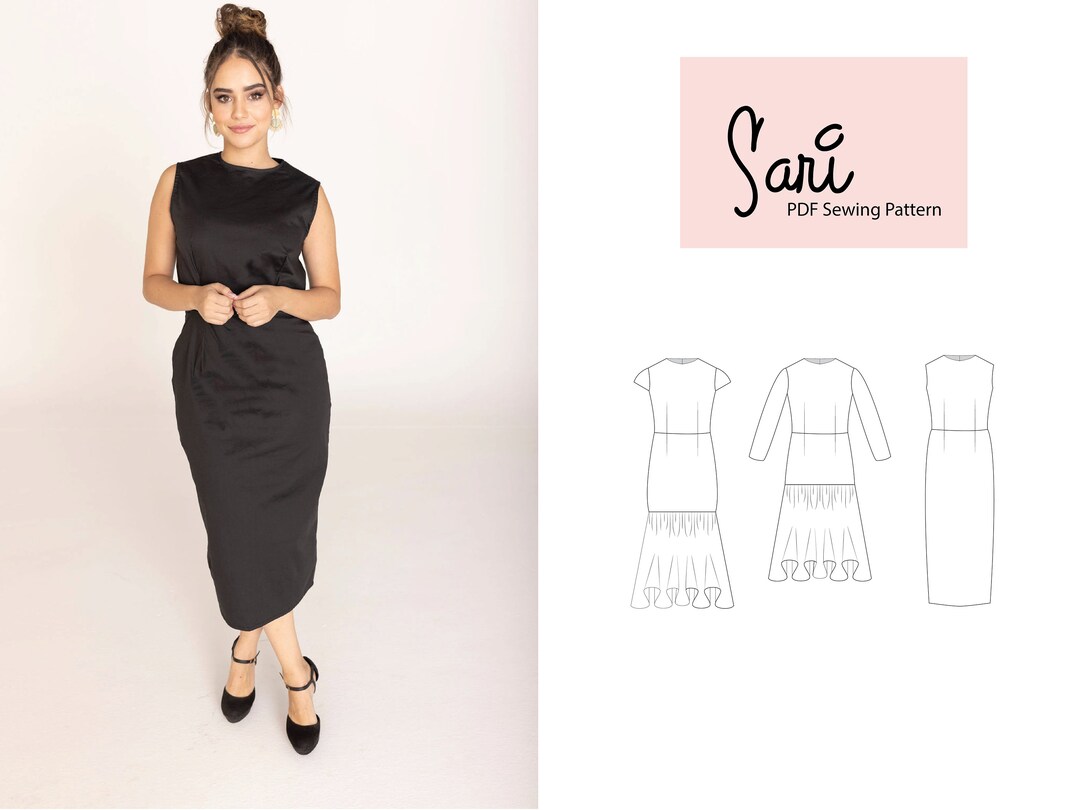 Sari Sheath Dress PDF Sewing Pattern | Sheath Dress | Ruffle Frill Tier ...