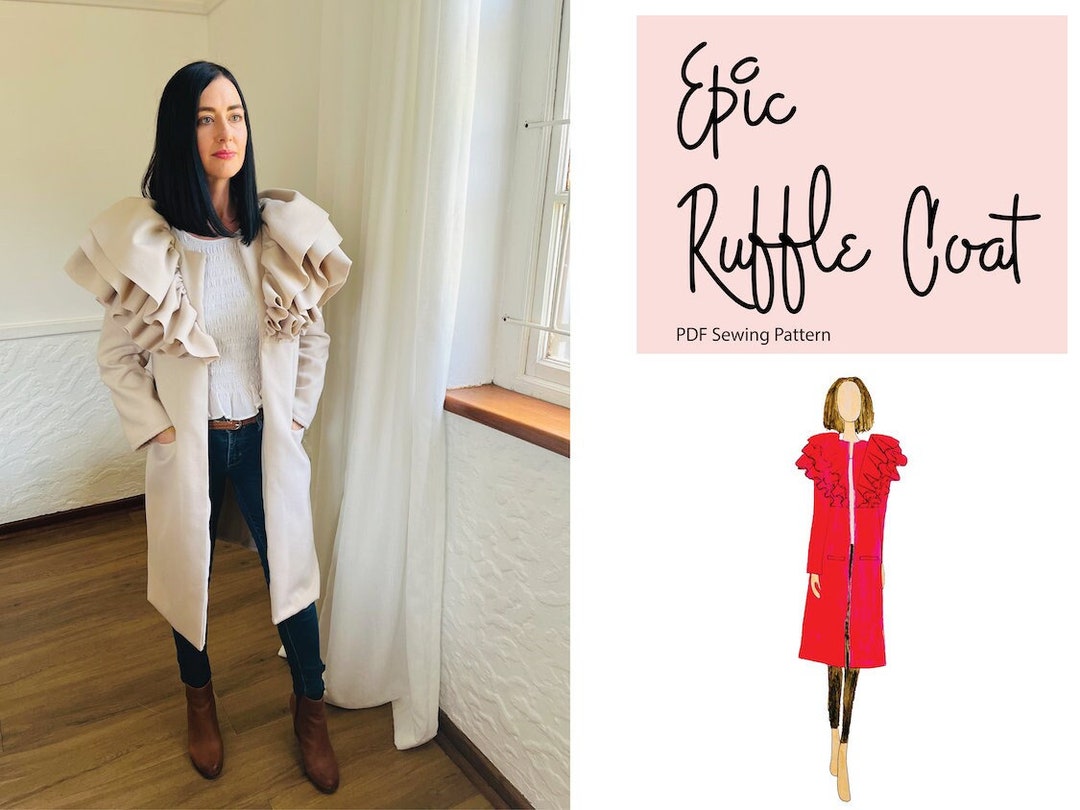 Epic Ruffle Coat Pattern - Unique Winter Coat With Waist Darts, Ruffles ...