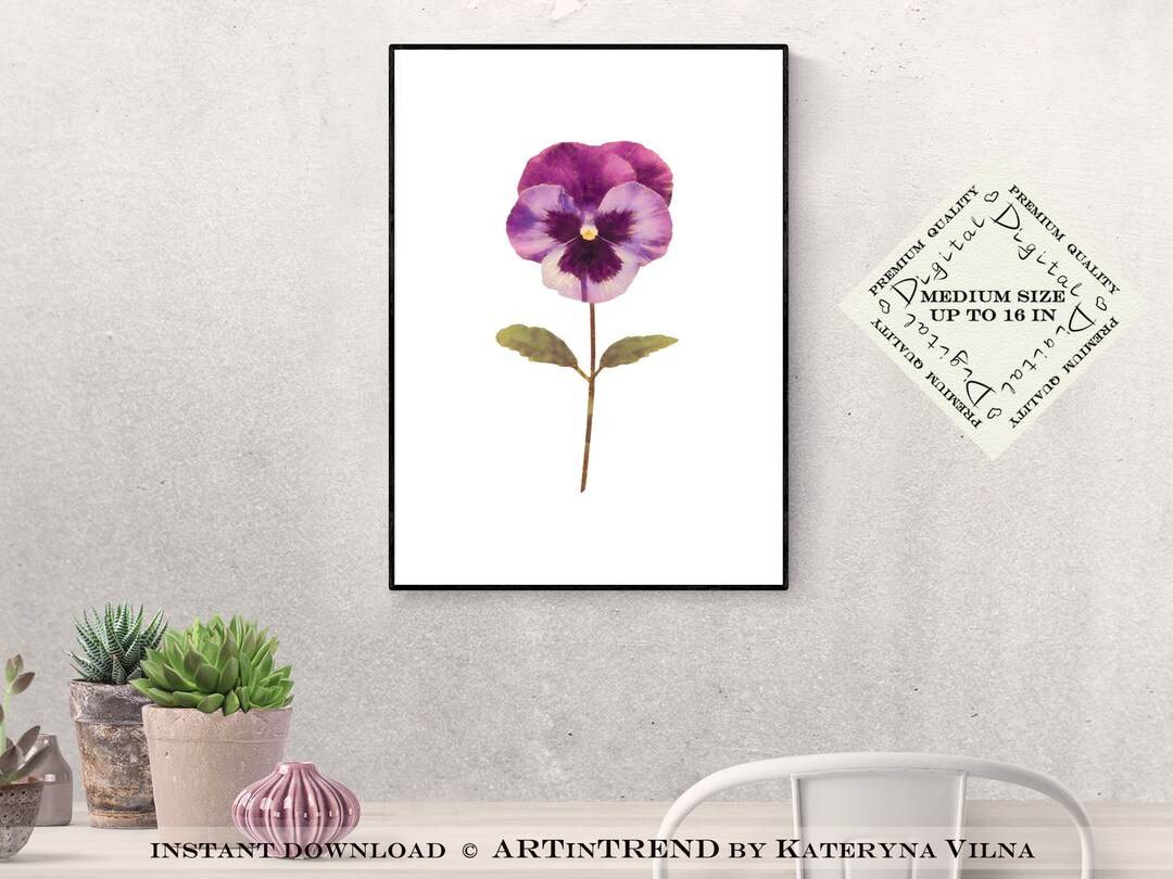 Violet Pansy Instant Download Art Print, Downloadable Floral Watercolor ...