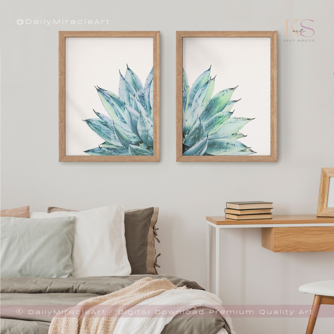 Digital Download Blue Agave Wall Art Set of 2 Prints, Green Blue Wall ...