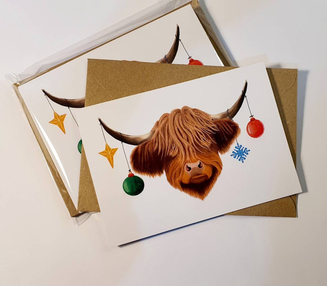 Highland Cow Christmas Card (pack of 5 or 10) - Etsy