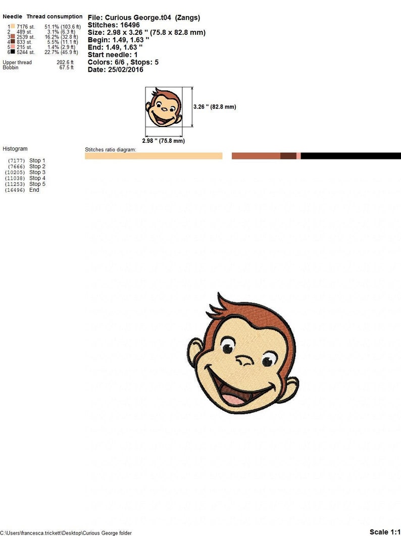 George Style Fill Stitch Embroidery Design File in 9 Formats - Etsy