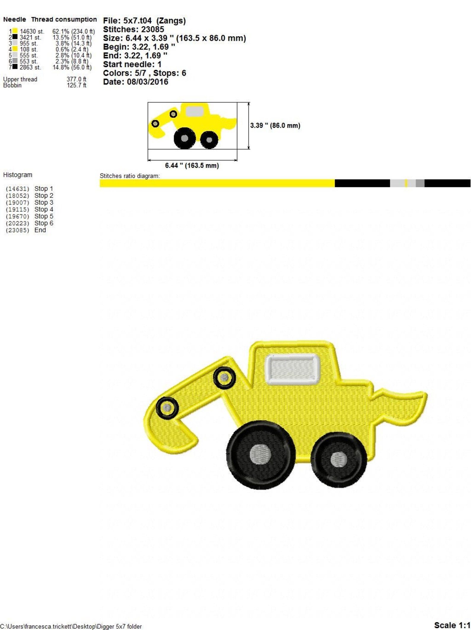 3 Designs Included Car Tractor Digger Fill Stitch Embroidery | Etsy