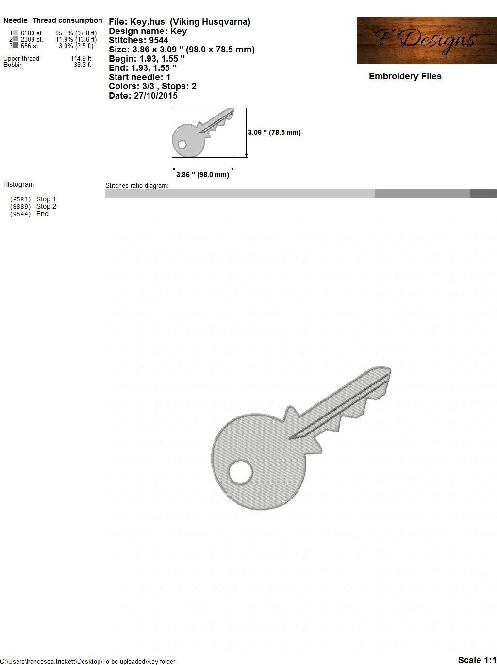 Key Fill Stitch Embroidery Design File in 9 Formats **** Instant ...