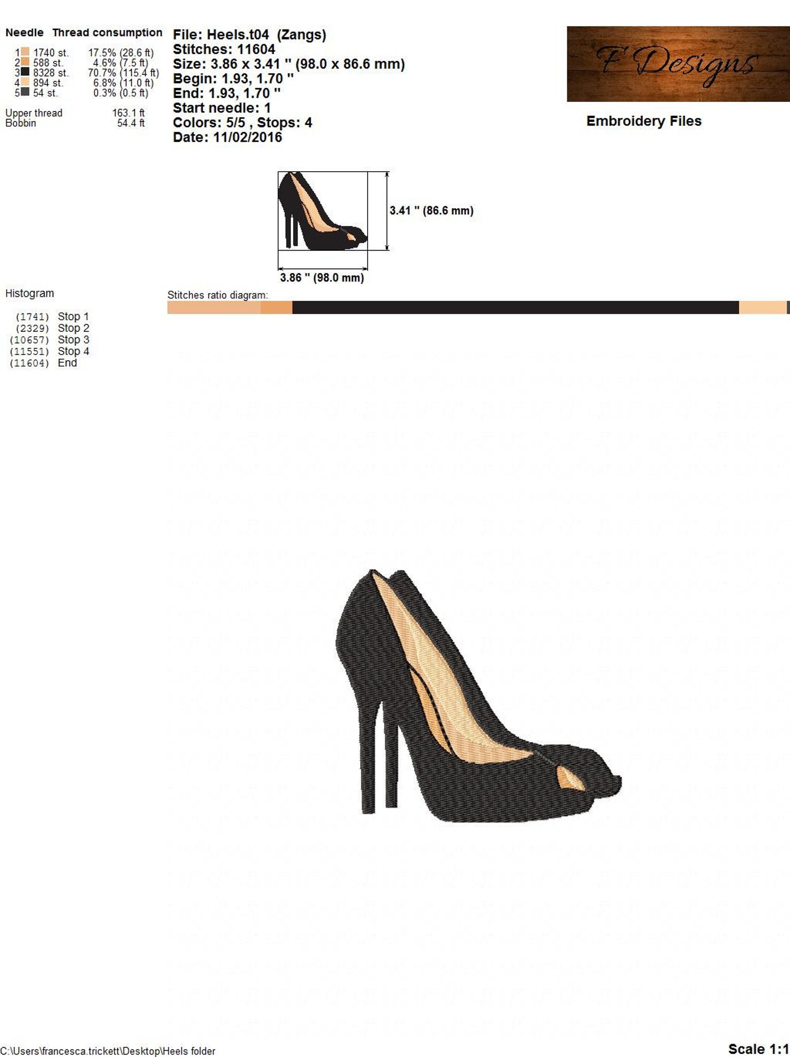 Heels Fill Stitch Embroidery Design File in 9 Formats **** Instant ...