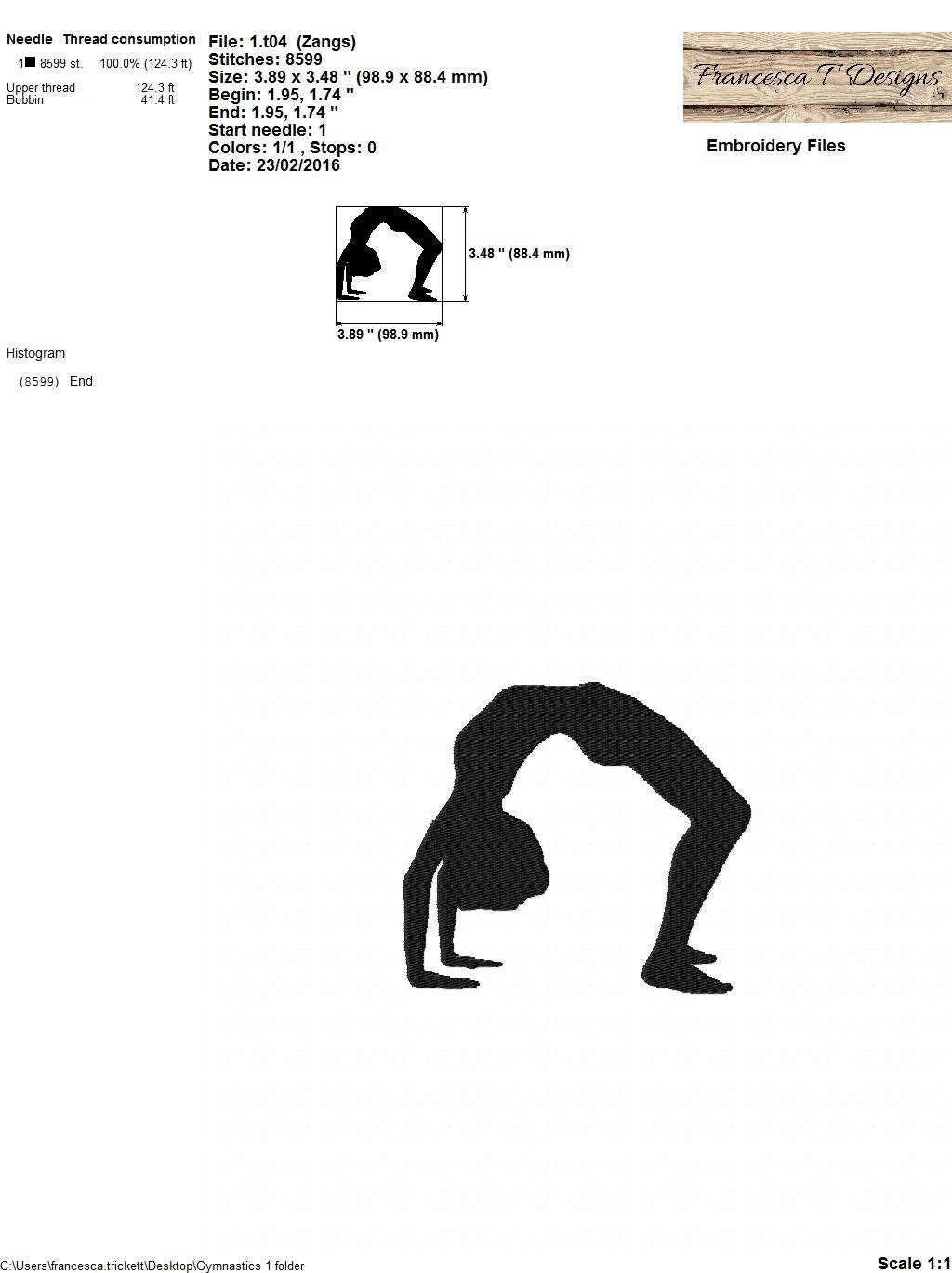 5 Designs Included! Gymnastics Fill Stitch Embroidery Design File in 9 ...