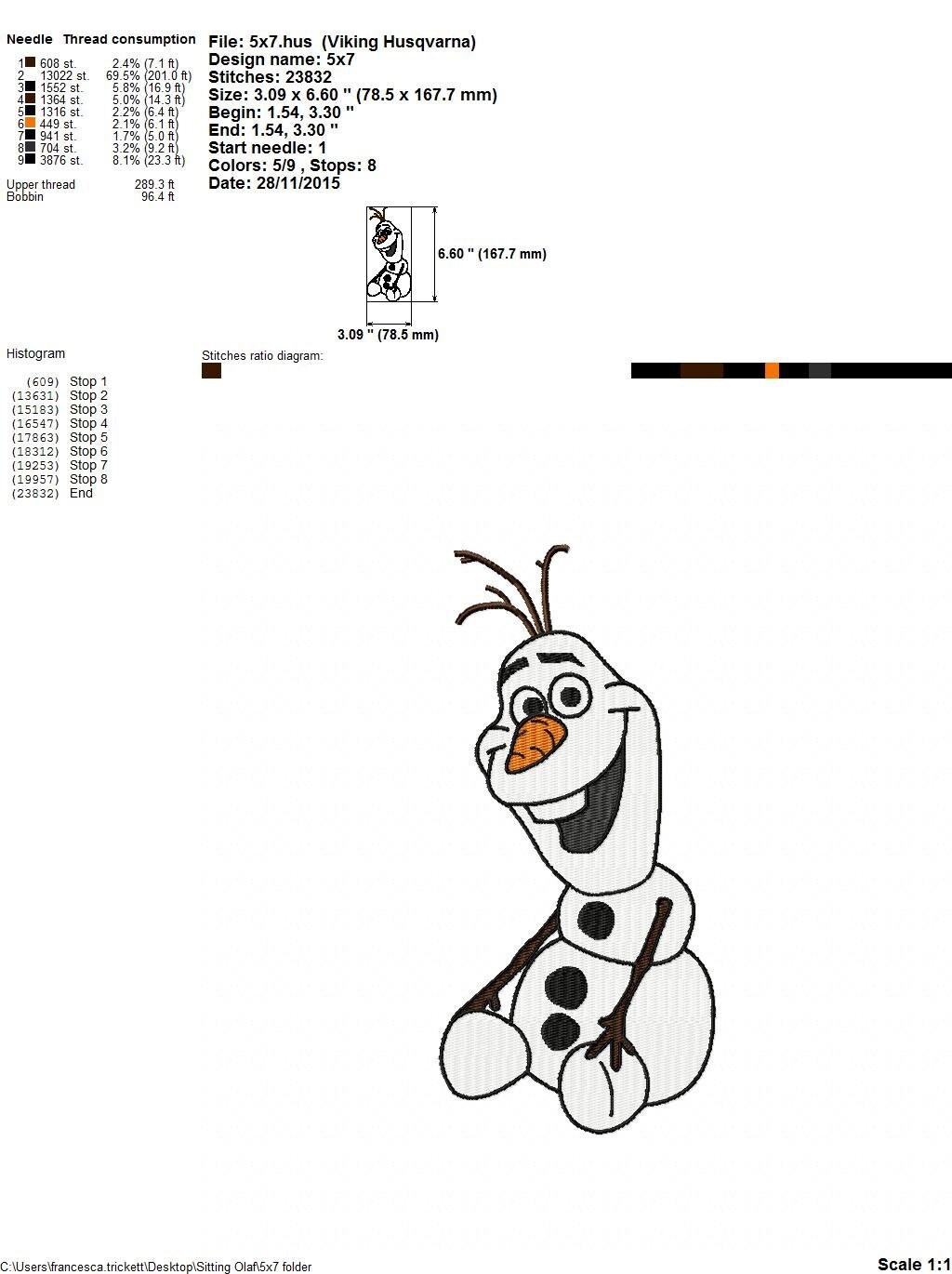 4 Designs Included! Olaf Style Fill Stitch Embroidery Design File and ...