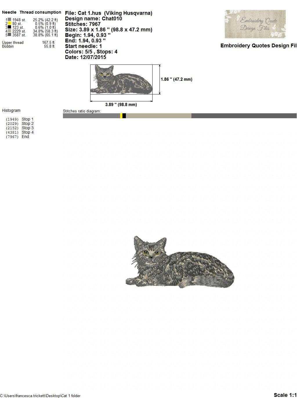 Cat Fill Stitch Embroidery Design File in 9 Formats **** Instant ...