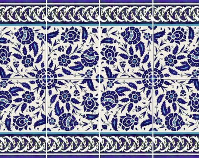 Blue and White Kitchen Floral Tile Mural, for Backsplash or Bathroom ...