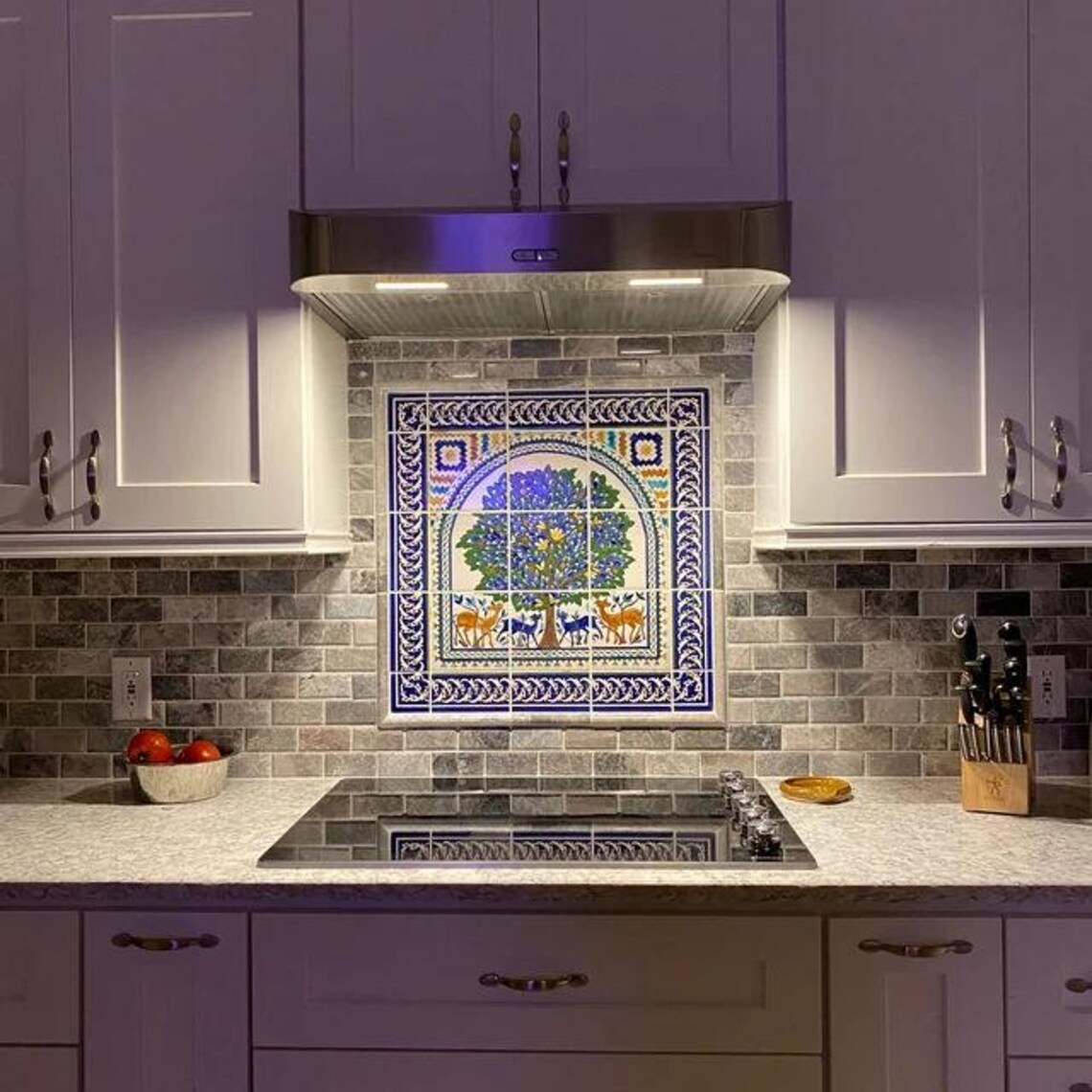 Tree of Life Tile Mural With Blue Border Tiles - Etsy