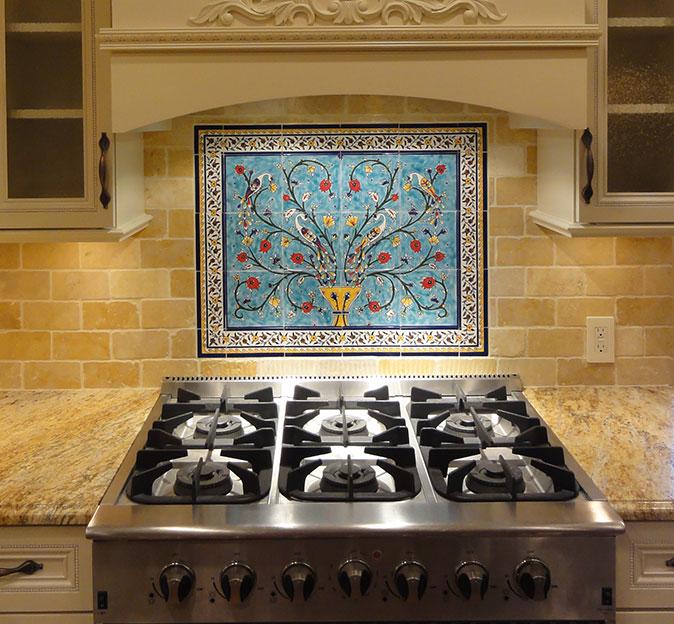 Peacocks and Pomegranate Tile Mural for Kitchen Backsplash - Etsy