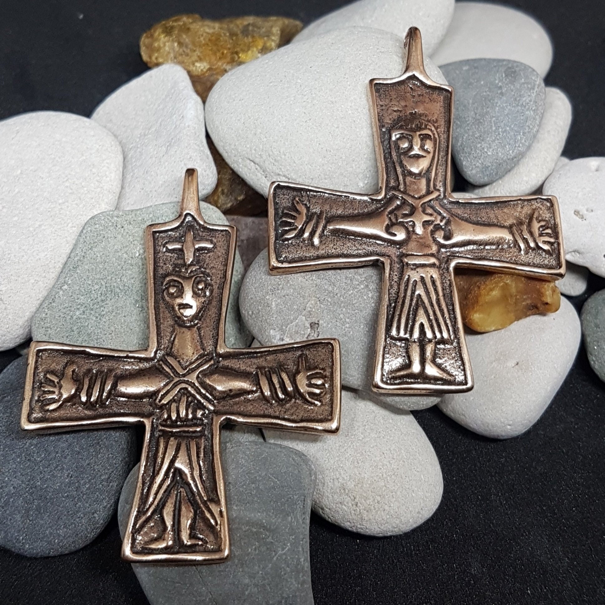 Bronze VIKING CROSS Jesus & Maria, replica from Finland