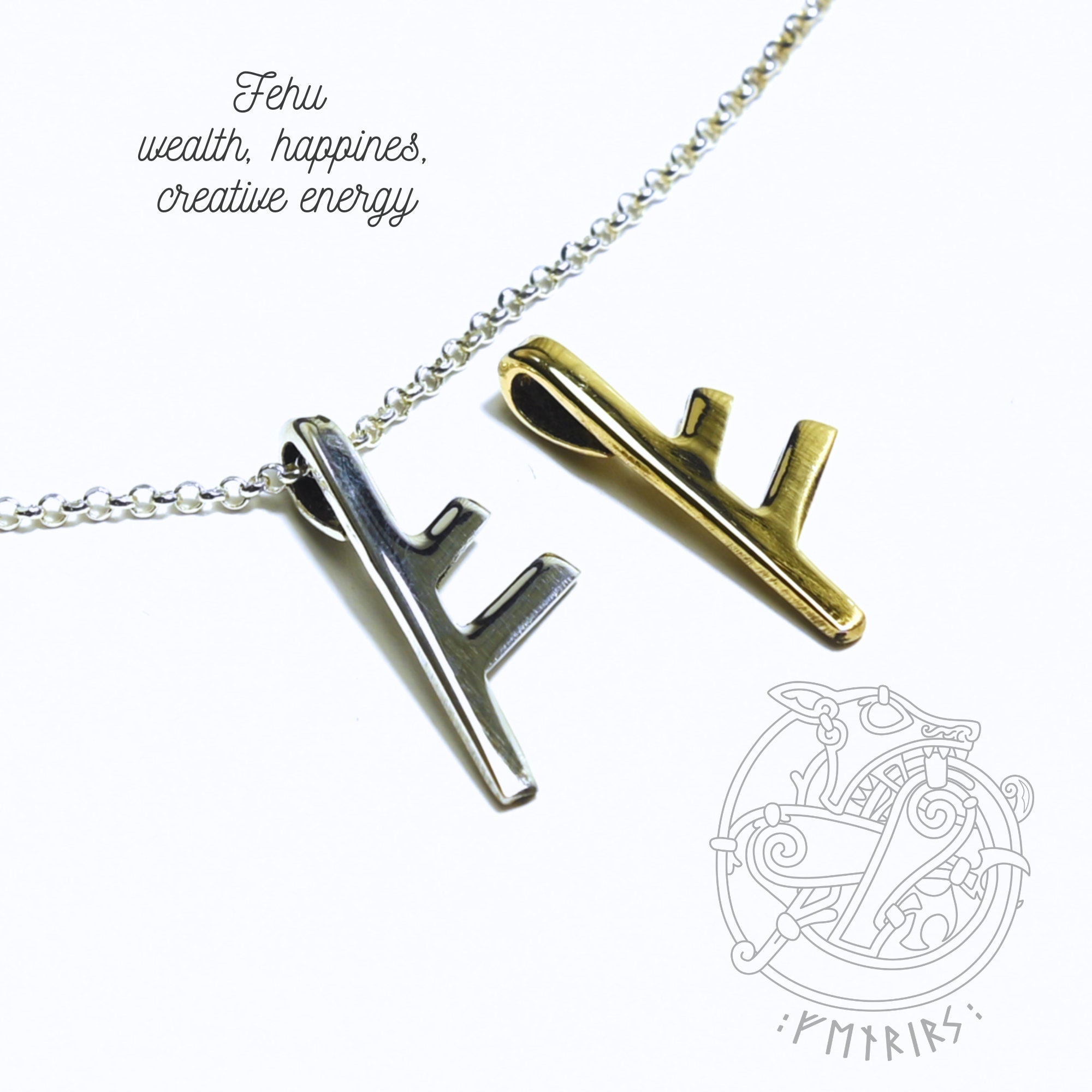 Rune FEHU Pendant - Wealth rune - Norse Elder Futhark