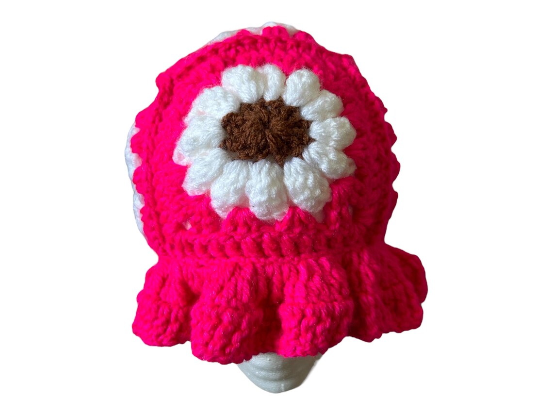 Handmade Hot Pink Crochet Daisy Hat With Ruffled Brim - Etsy